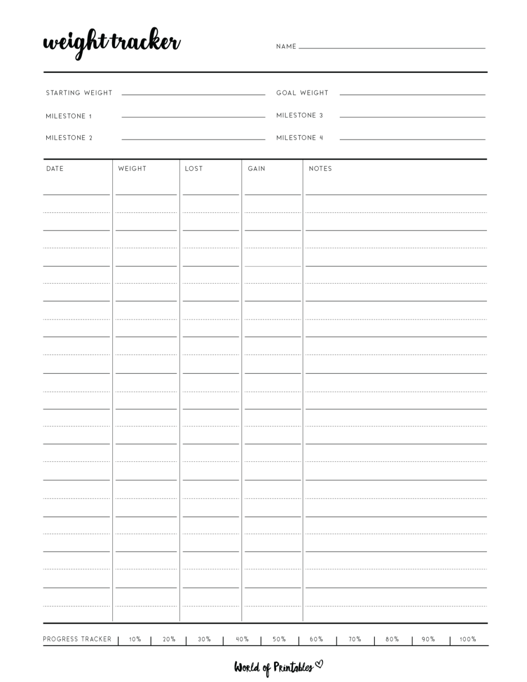 Free Weight Tracker Templates - World of Printables