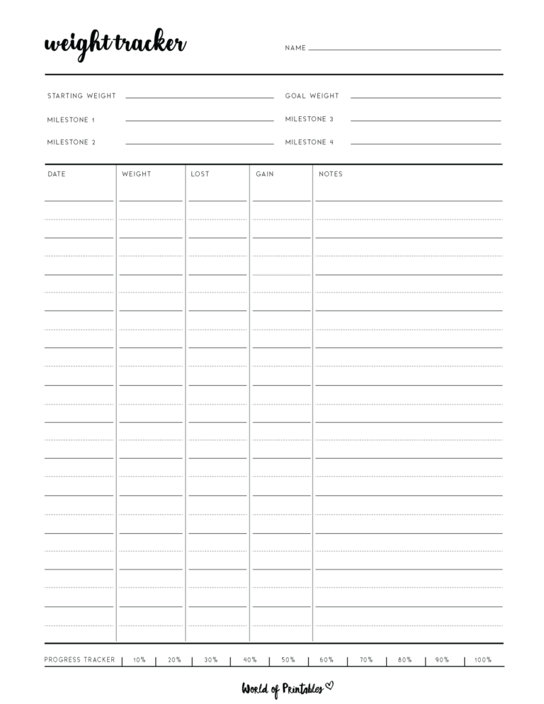 Free Weight Tracker Templates - World of Printables