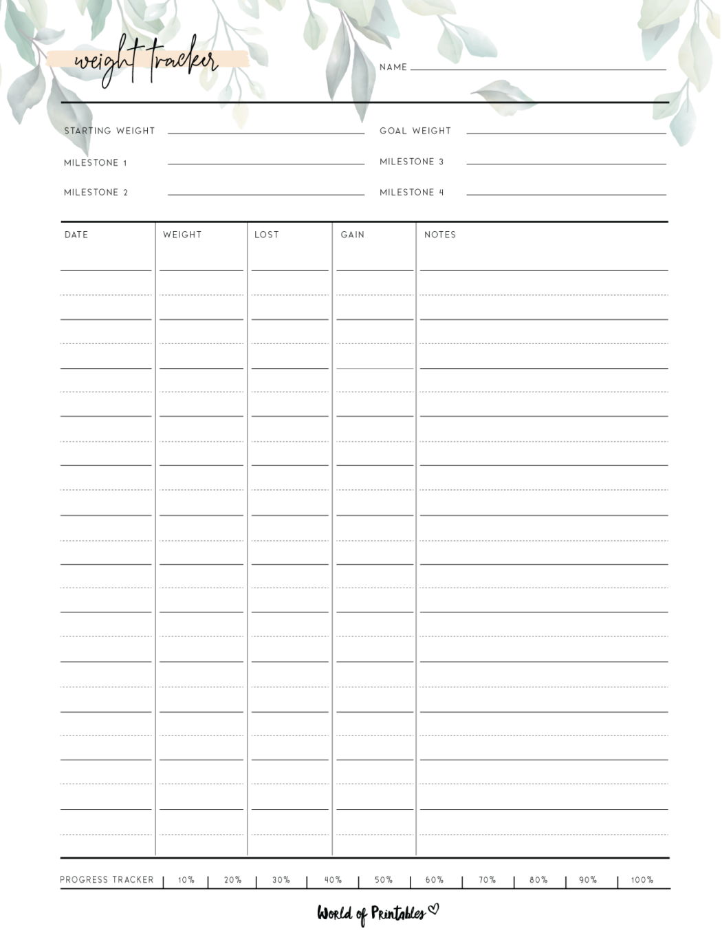 Free Weight Tracker Templates - World of Printables