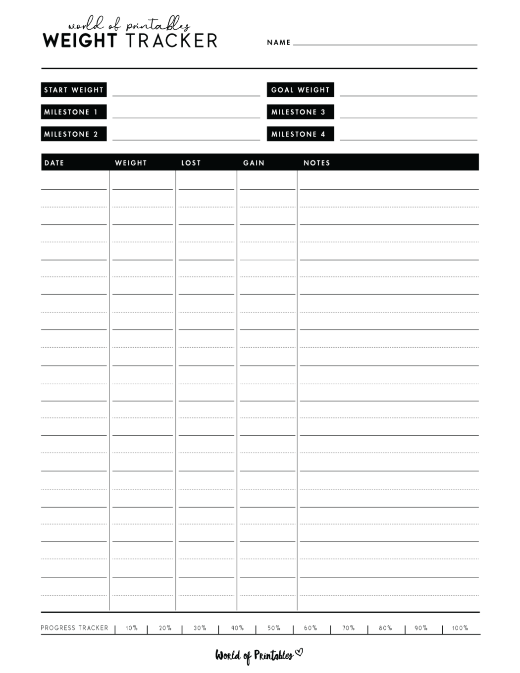 Free Weight Tracker Templates - World of Printables