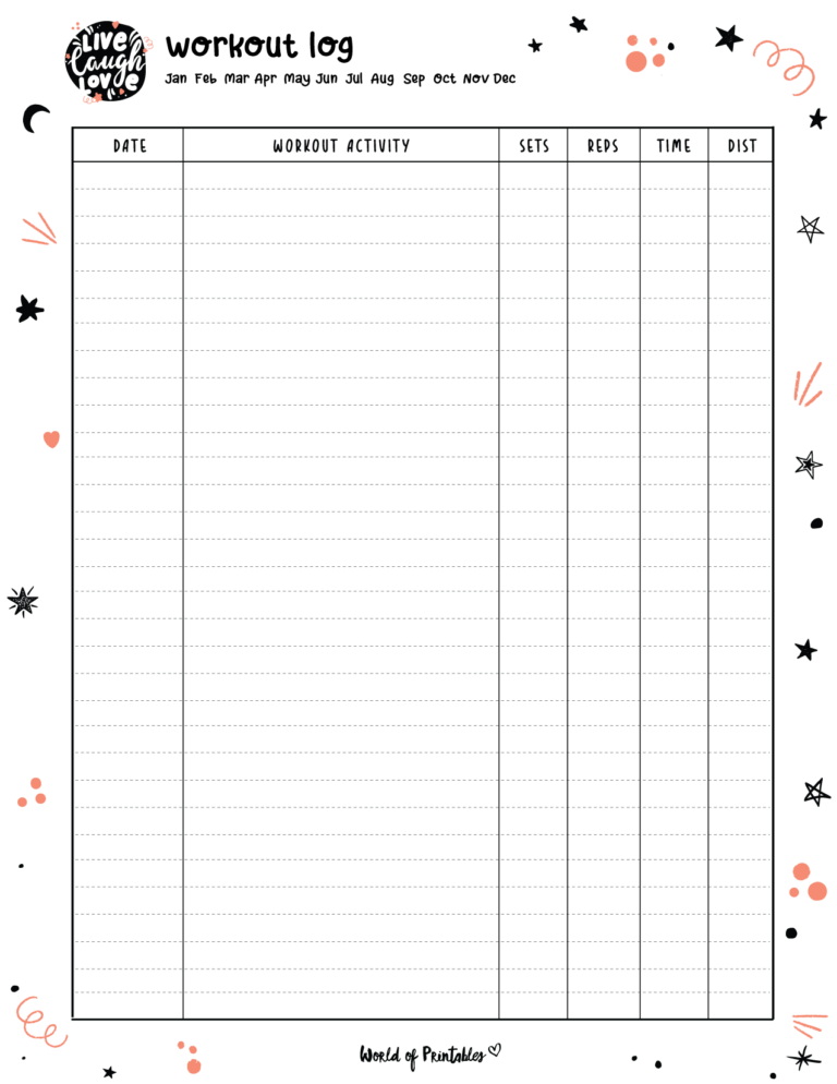 Printable Simple Workout Log Templates - World of Printables