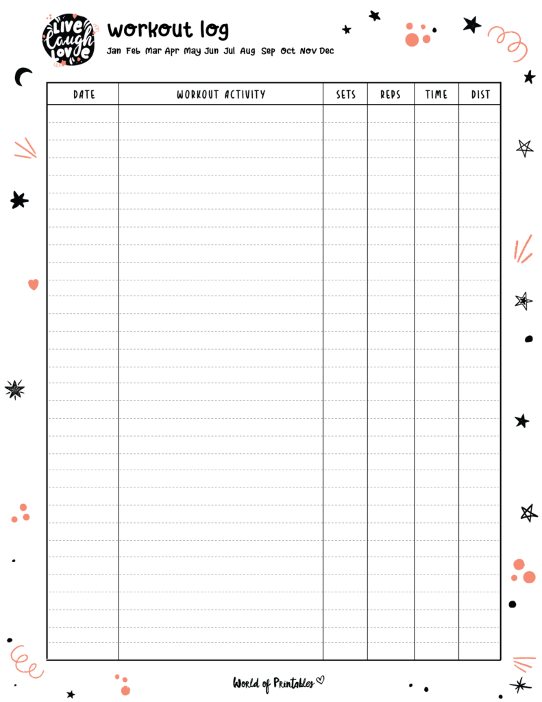 Printable Simple Workout Log Templates - World of Printables