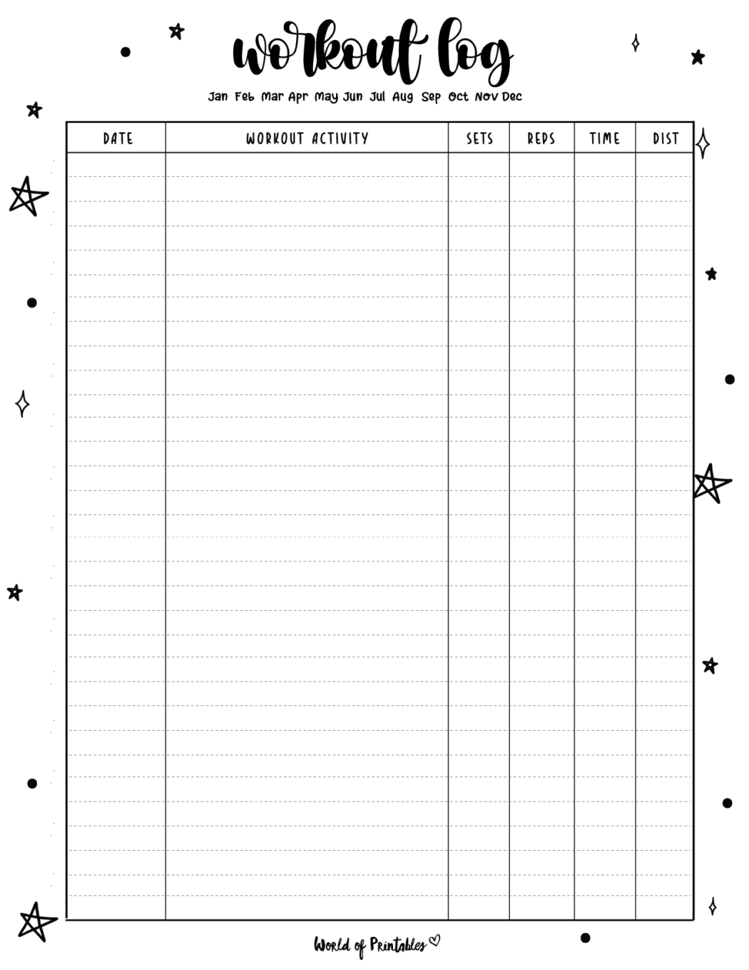 Printable Simple Workout Log Templates - World of Printables