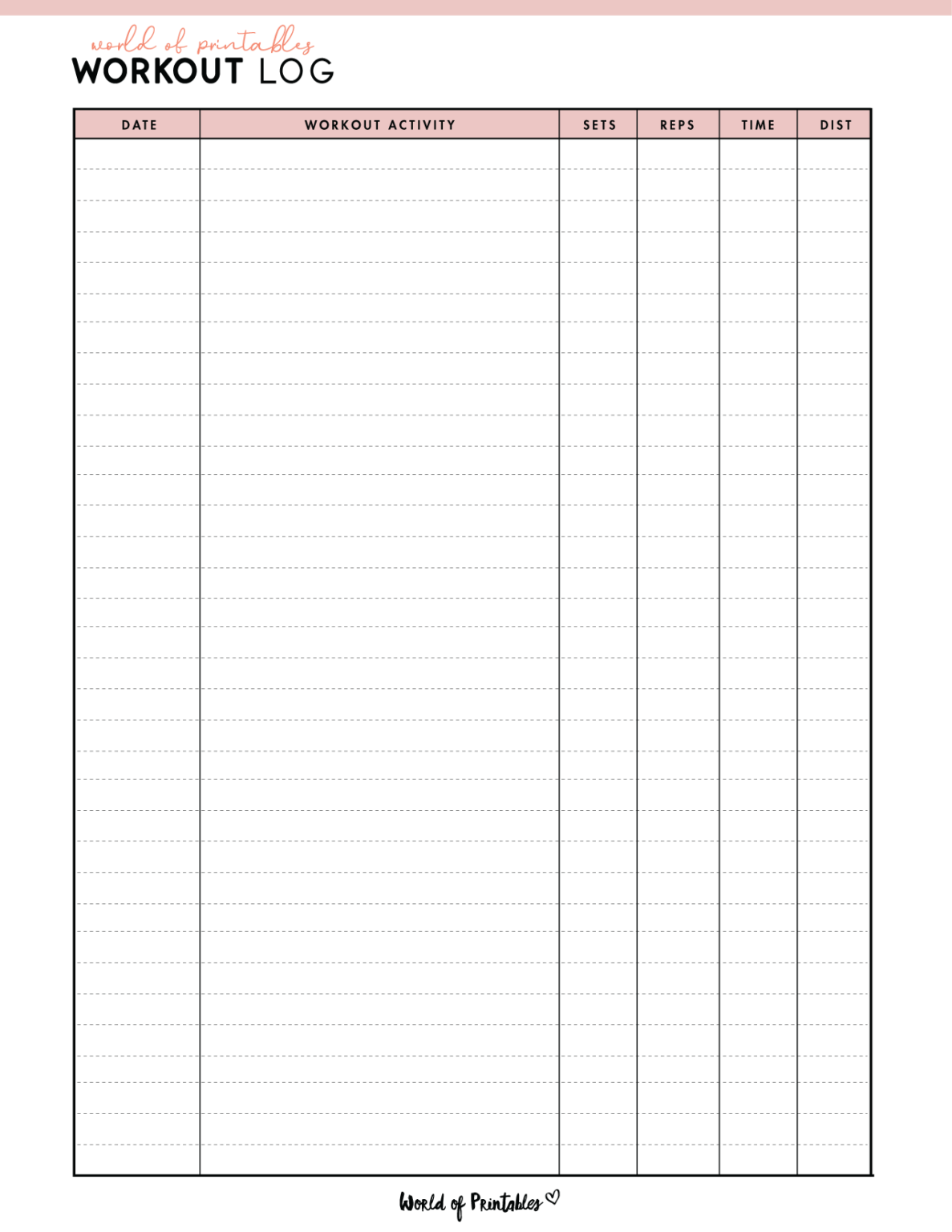 Printable Simple Workout Log Templates - World of Printables