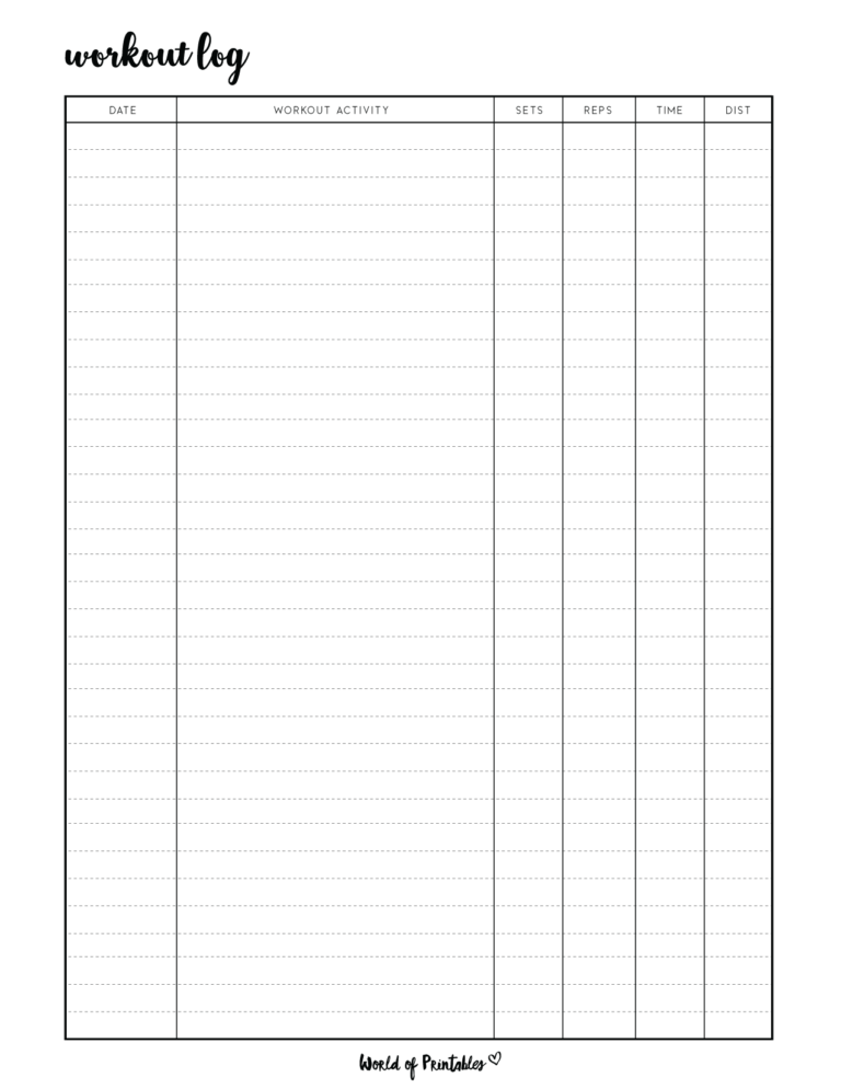 Printable Simple Workout Log Templates - World of Printables