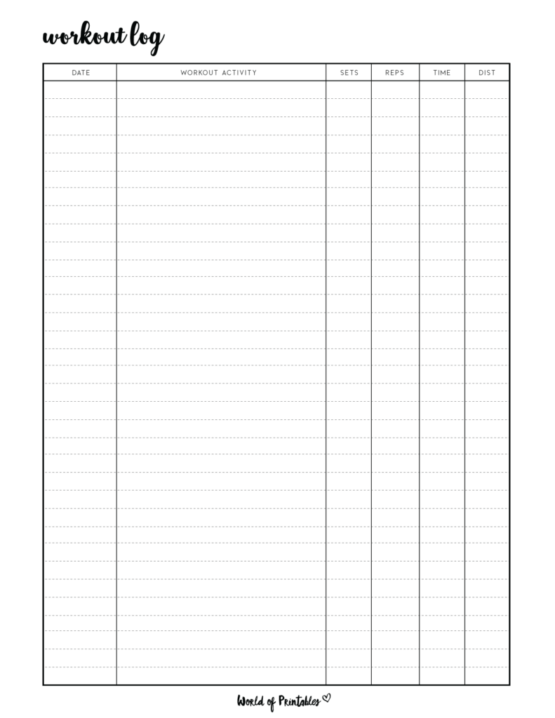 Printable Simple Workout Log Templates - World of Printables