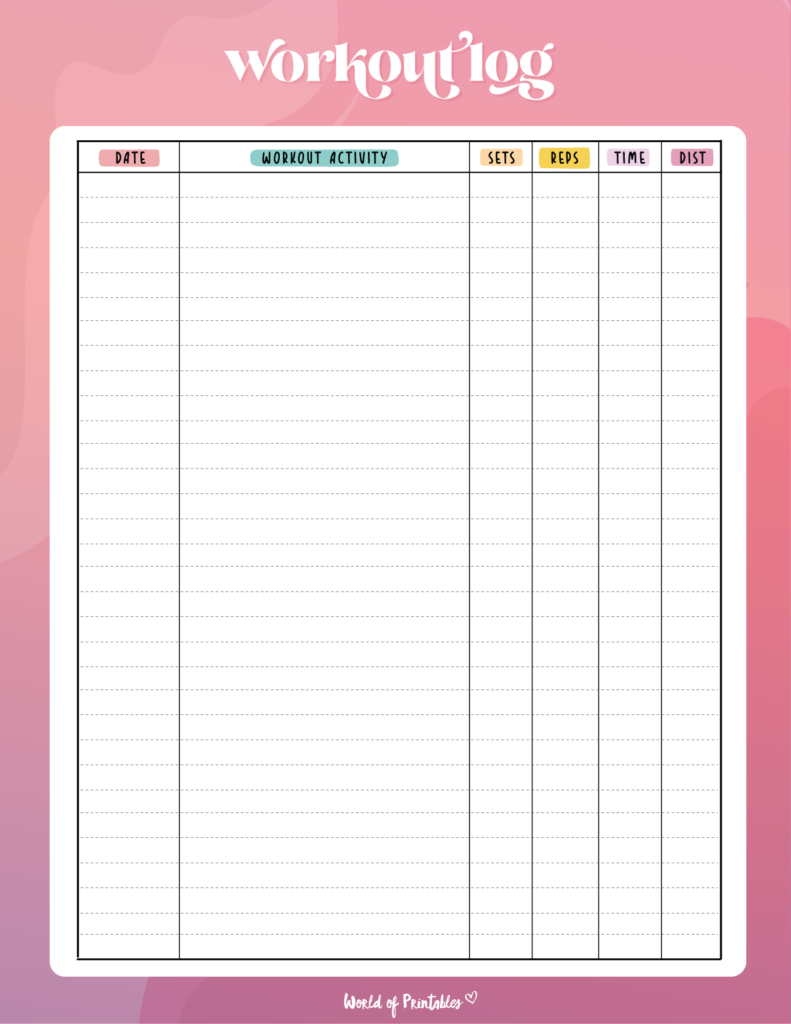 Printable Simple Workout Log Templates - World of Printables