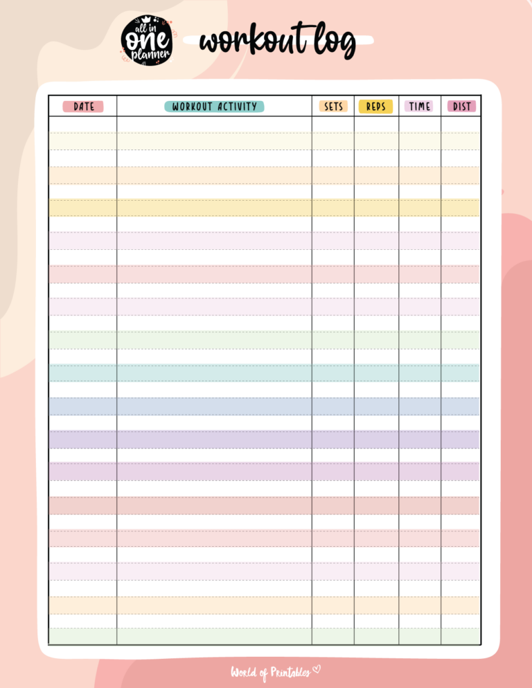 Printable Simple Workout Log Templates - World of Printables