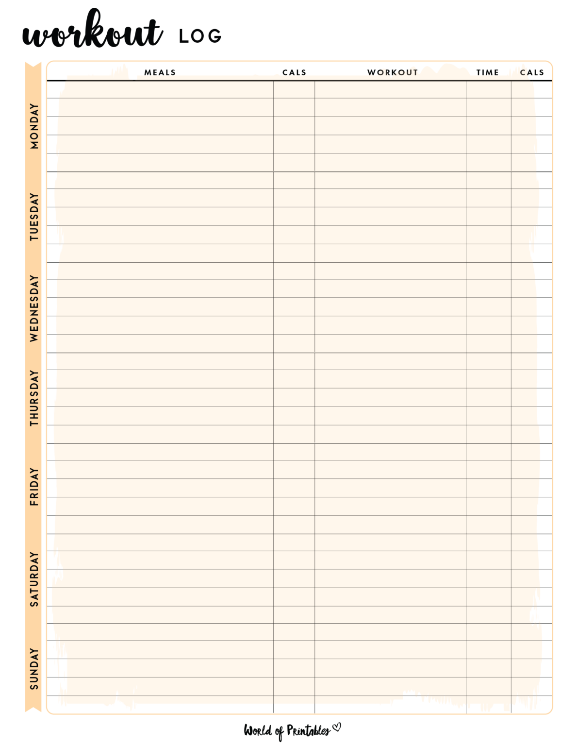 Printable Simple Workout Log Templates - World of Printables