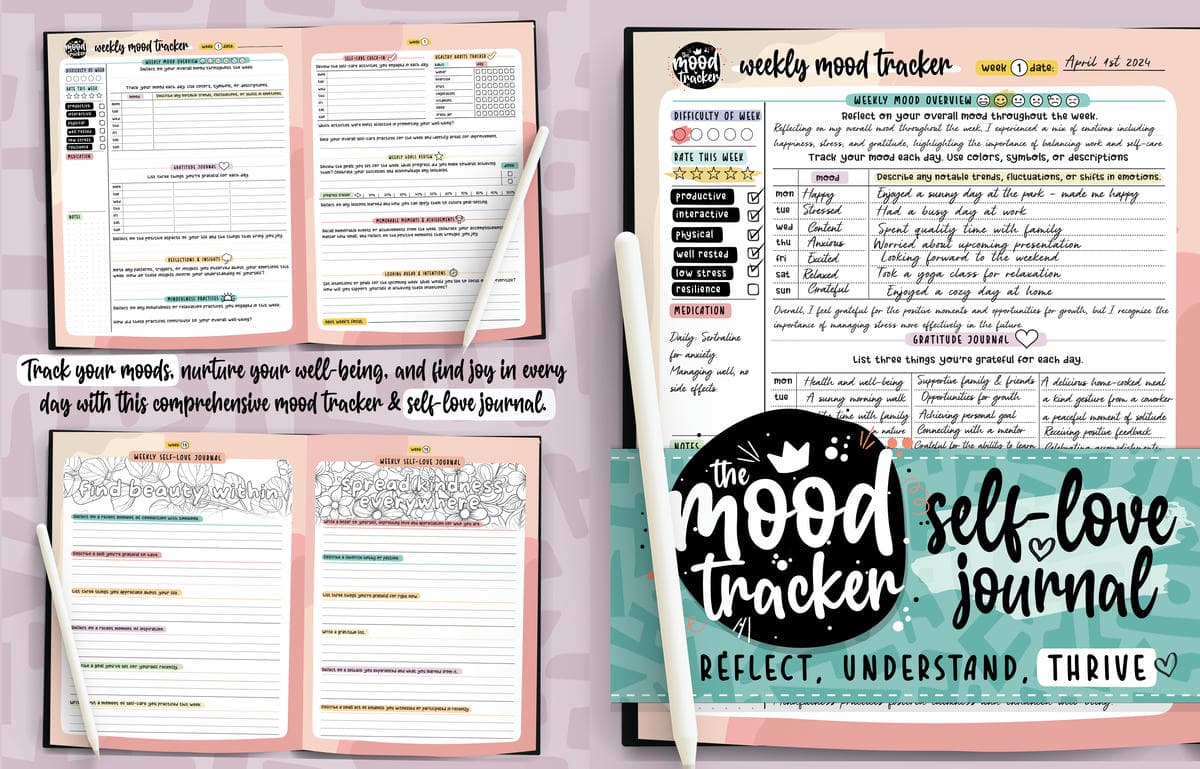 Mood Tracker & Self Love Journal For Women - World of Printables