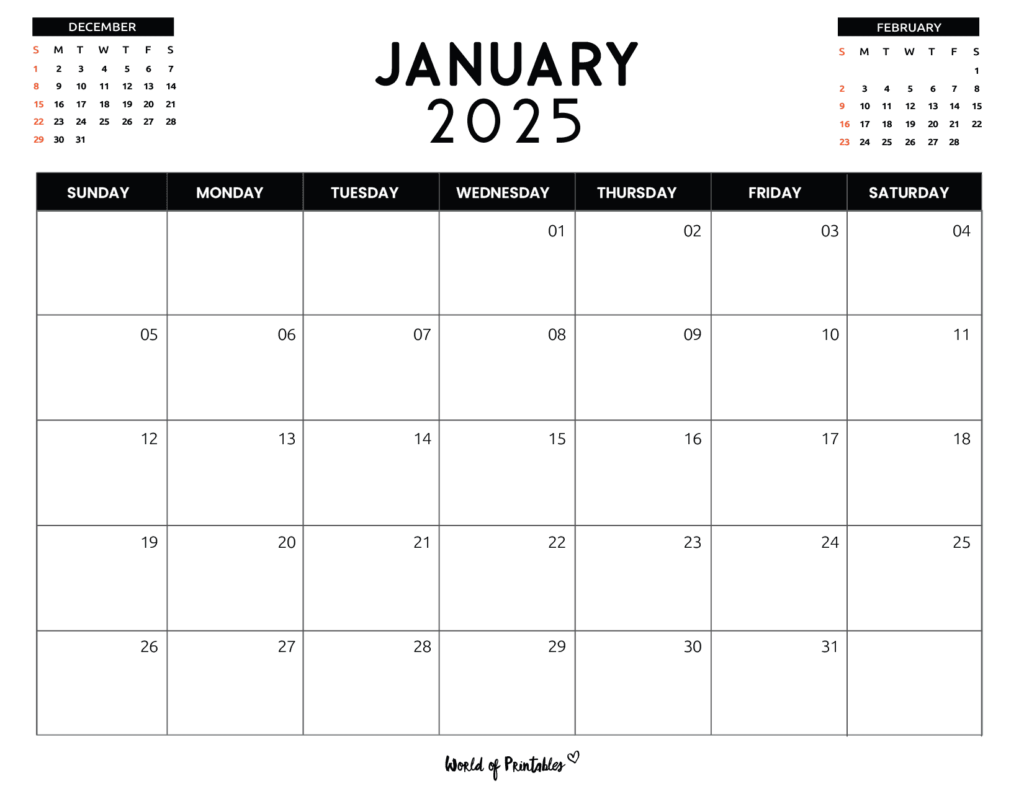 January 2025 Calendars - Free Printables - World of Printables