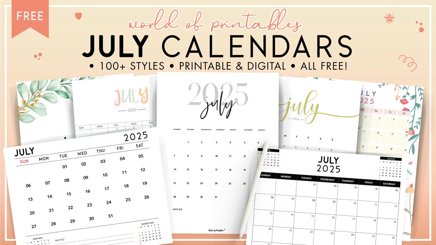 Free Printable July 2025 Calendars | 100+ Best - World of Printables