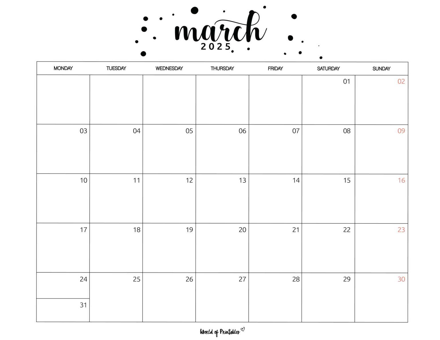 March 2025 Calendars - Free Printables - World of Printables