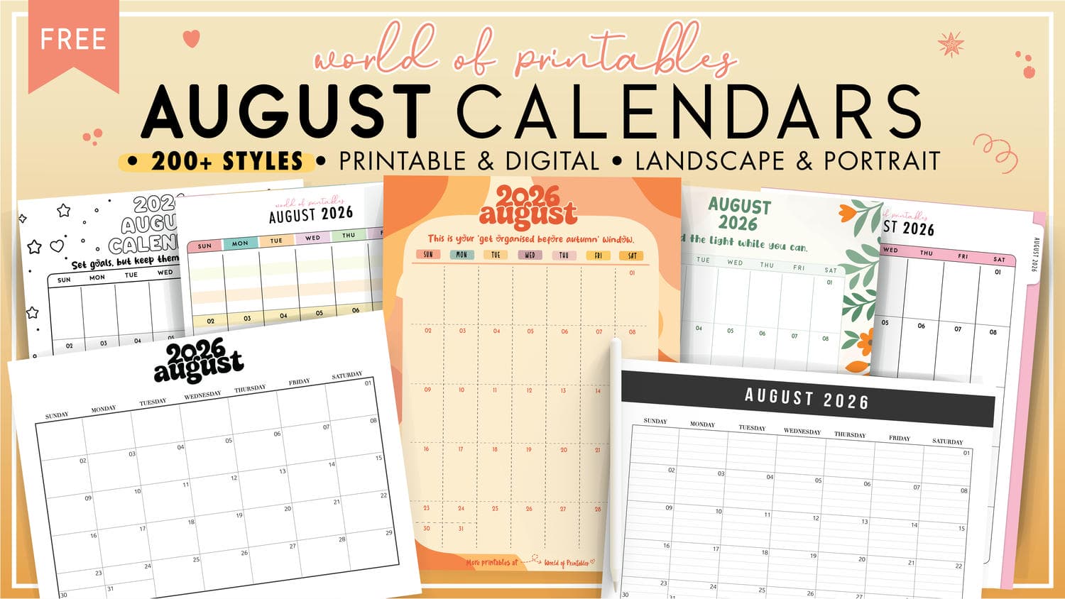 August 2026 Calendars - 200 Free Printables - World of Printables