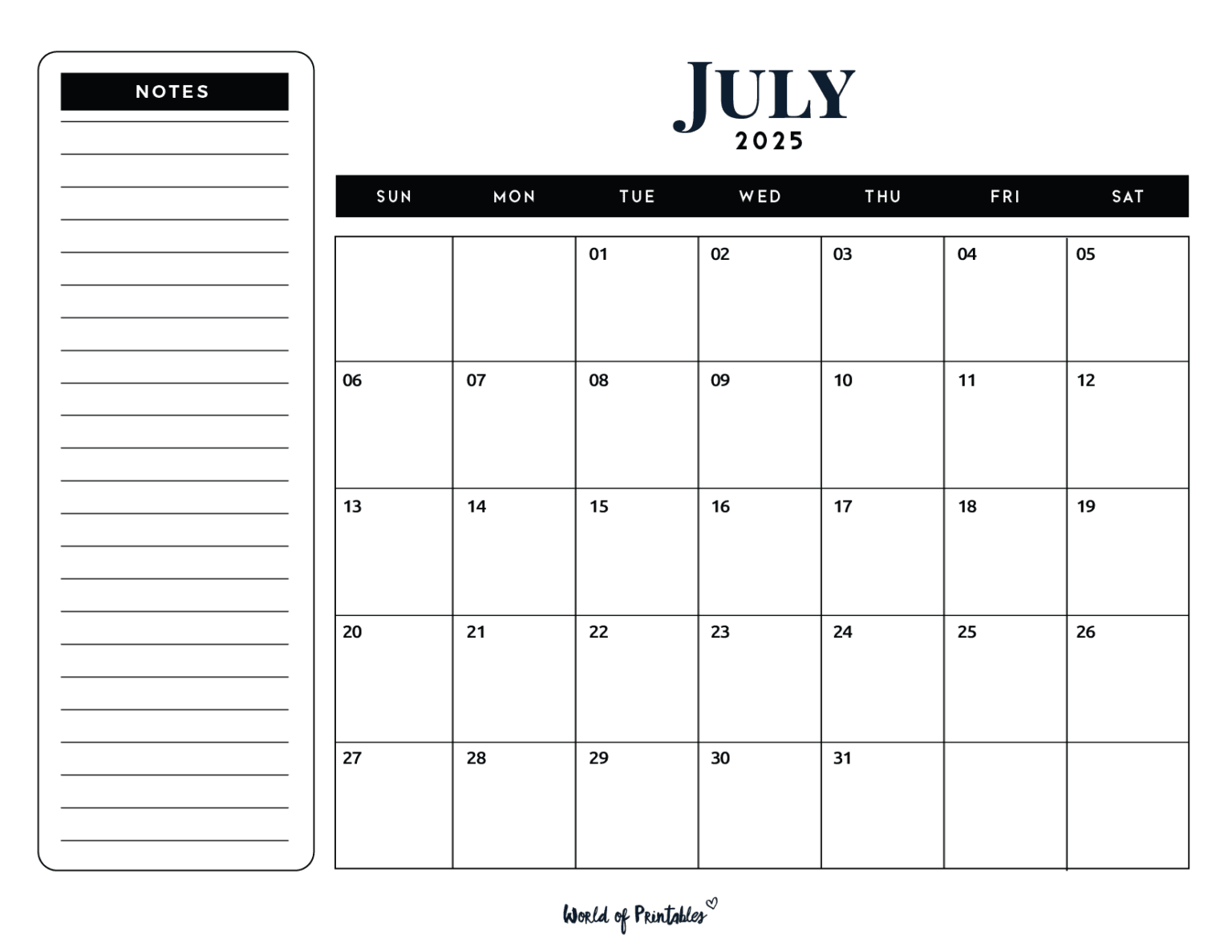 Free Printable July 2025 Calendars | 100+ Best - World of Printables