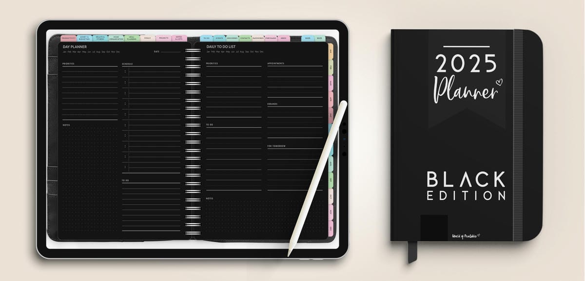 Free Black Digital Planner For iPad & GoodNotes - World of Printables