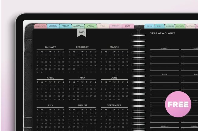 Free Black Digital Planner For iPad & GoodNotes - World of Printables