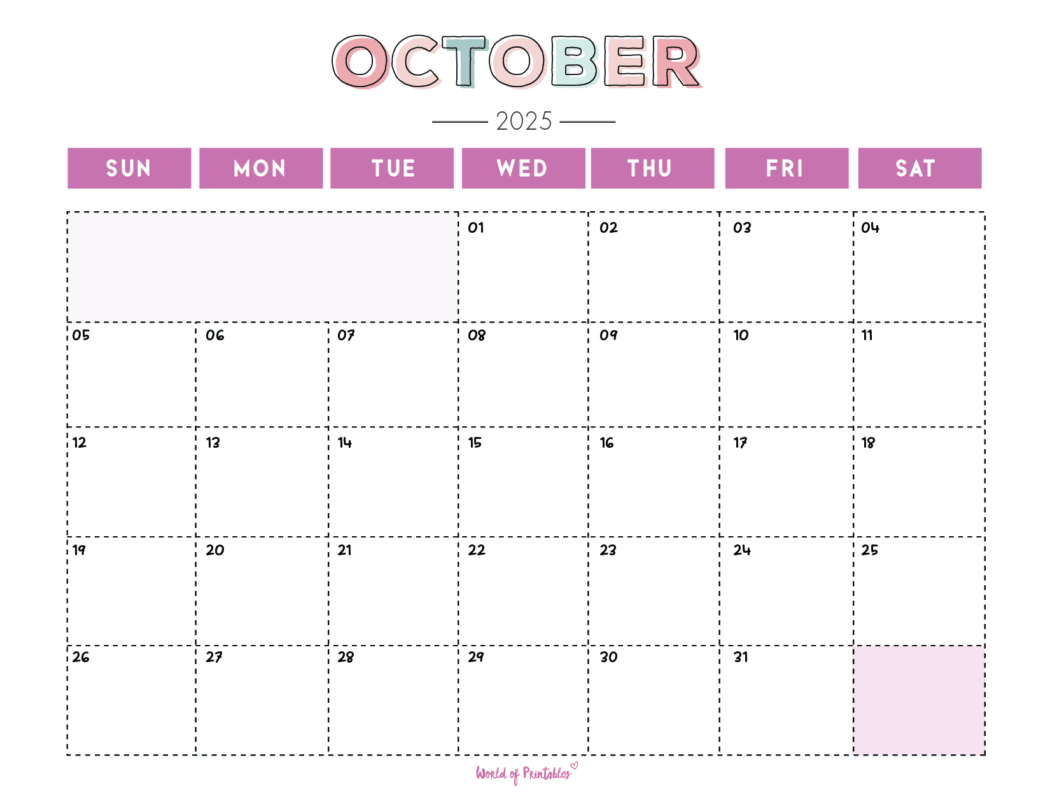 October 2025 Calendars | 130+ Styles - World of Printables