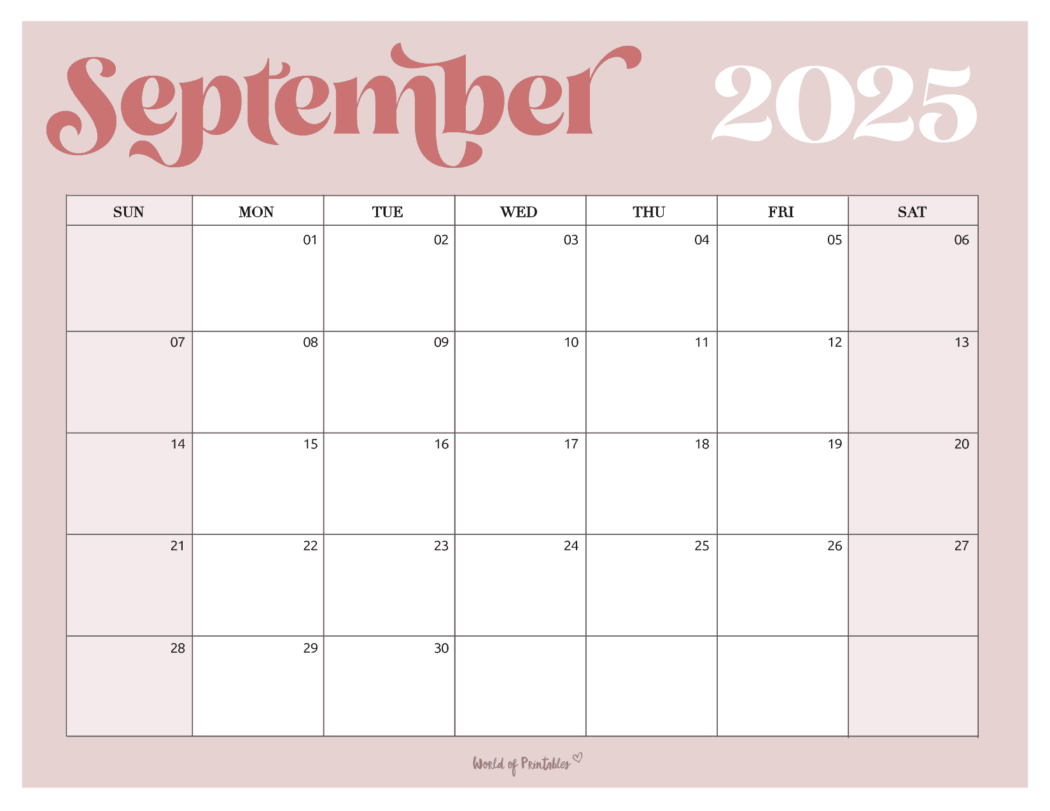 Free Printable September 2025 Calendars - World of Printables