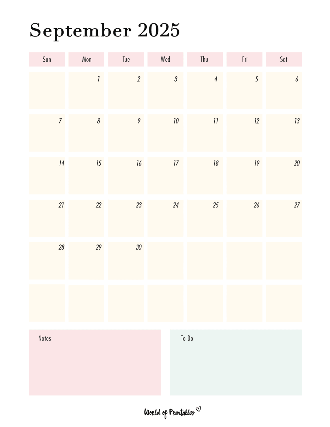 Free Printable September 2025 Calendars - World of Printables