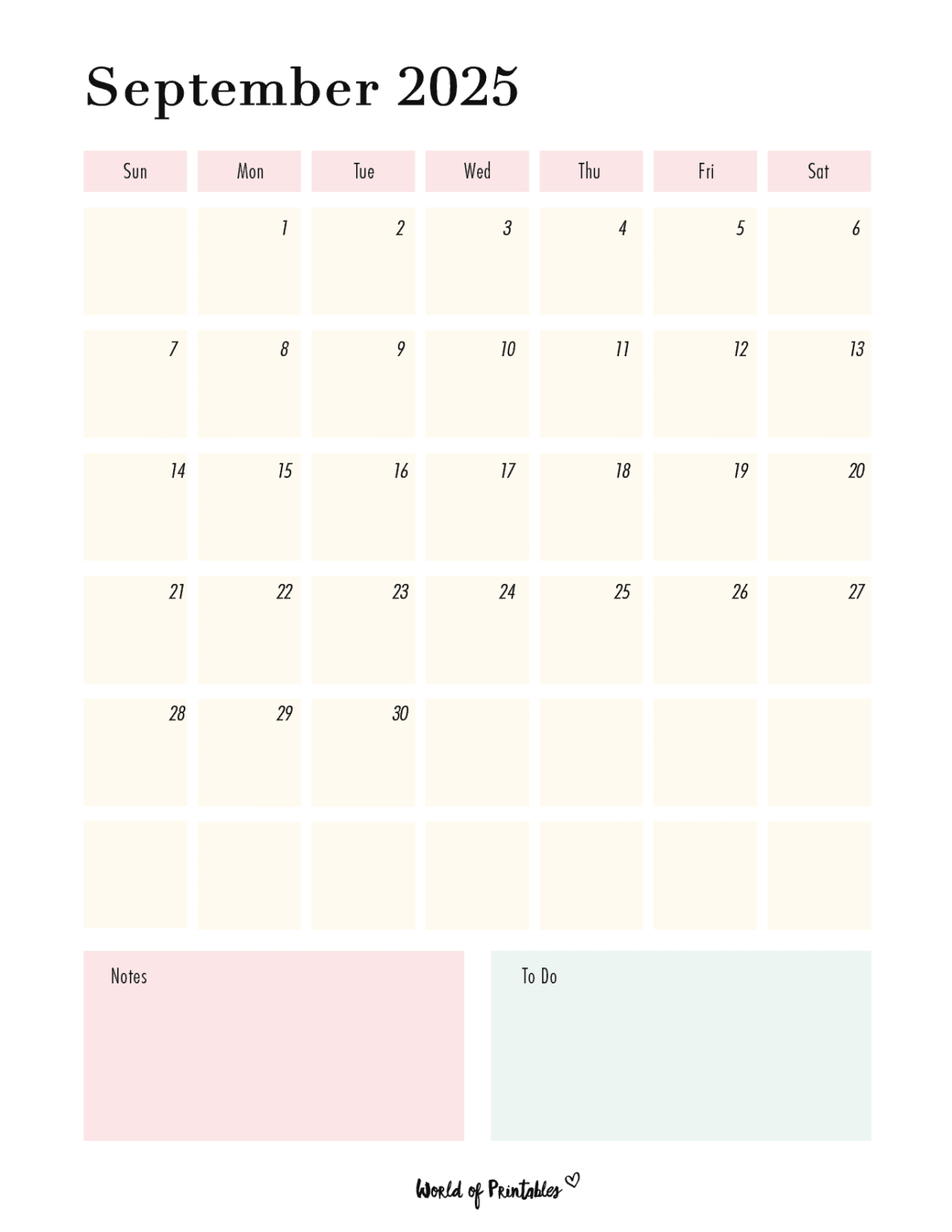 Free Printable September 2025 Calendars - World of Printables