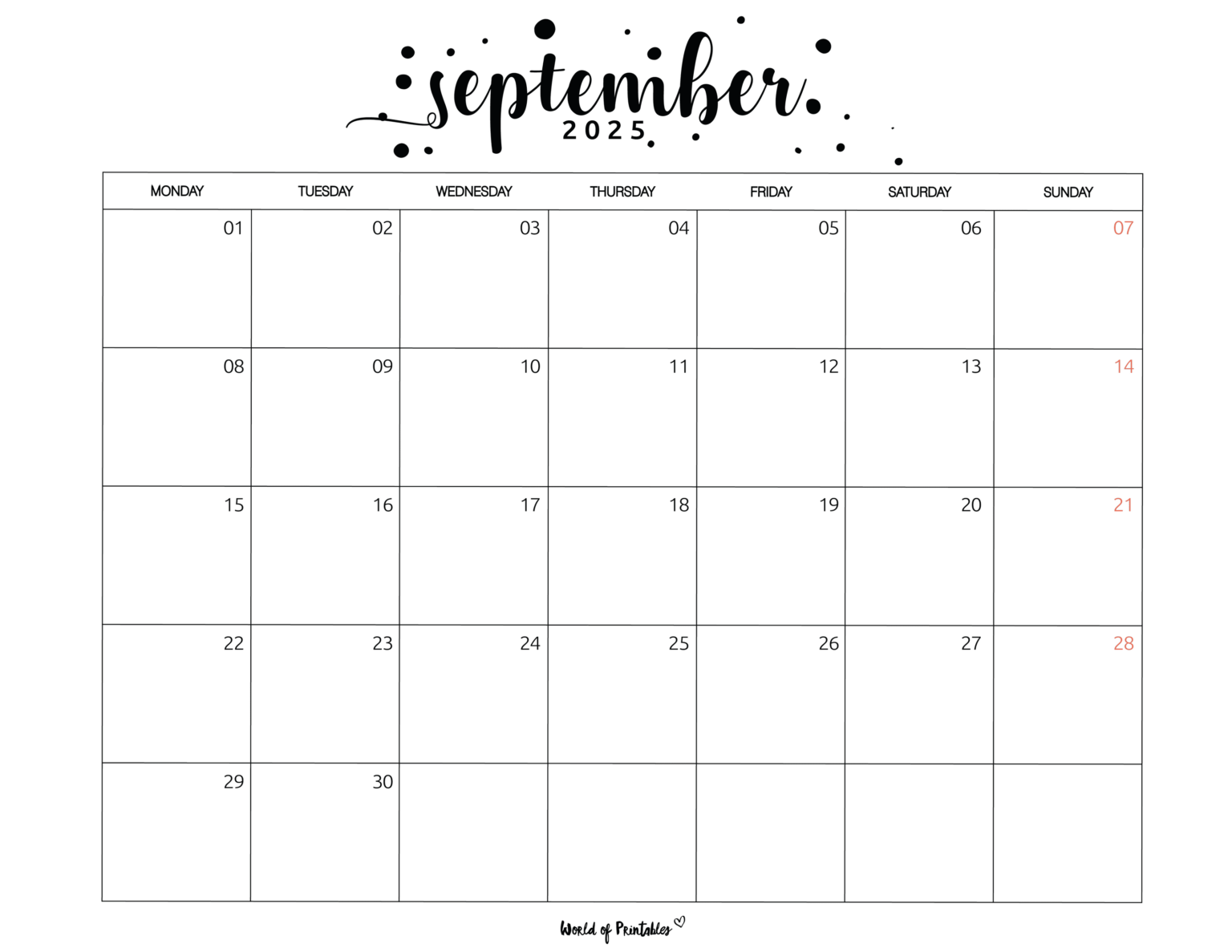 Free Printable September 2025 Calendars - World of Printables