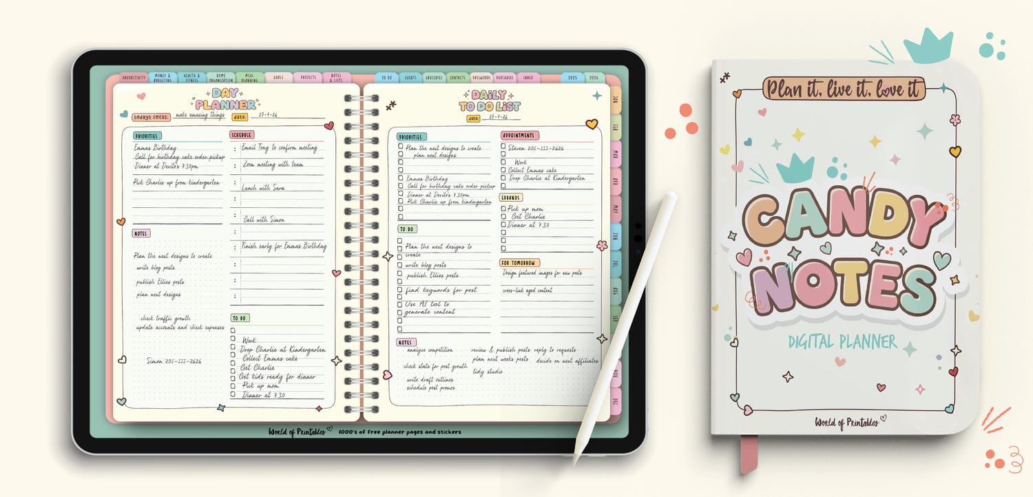 Candy Notes Digital Planner - World of Printables