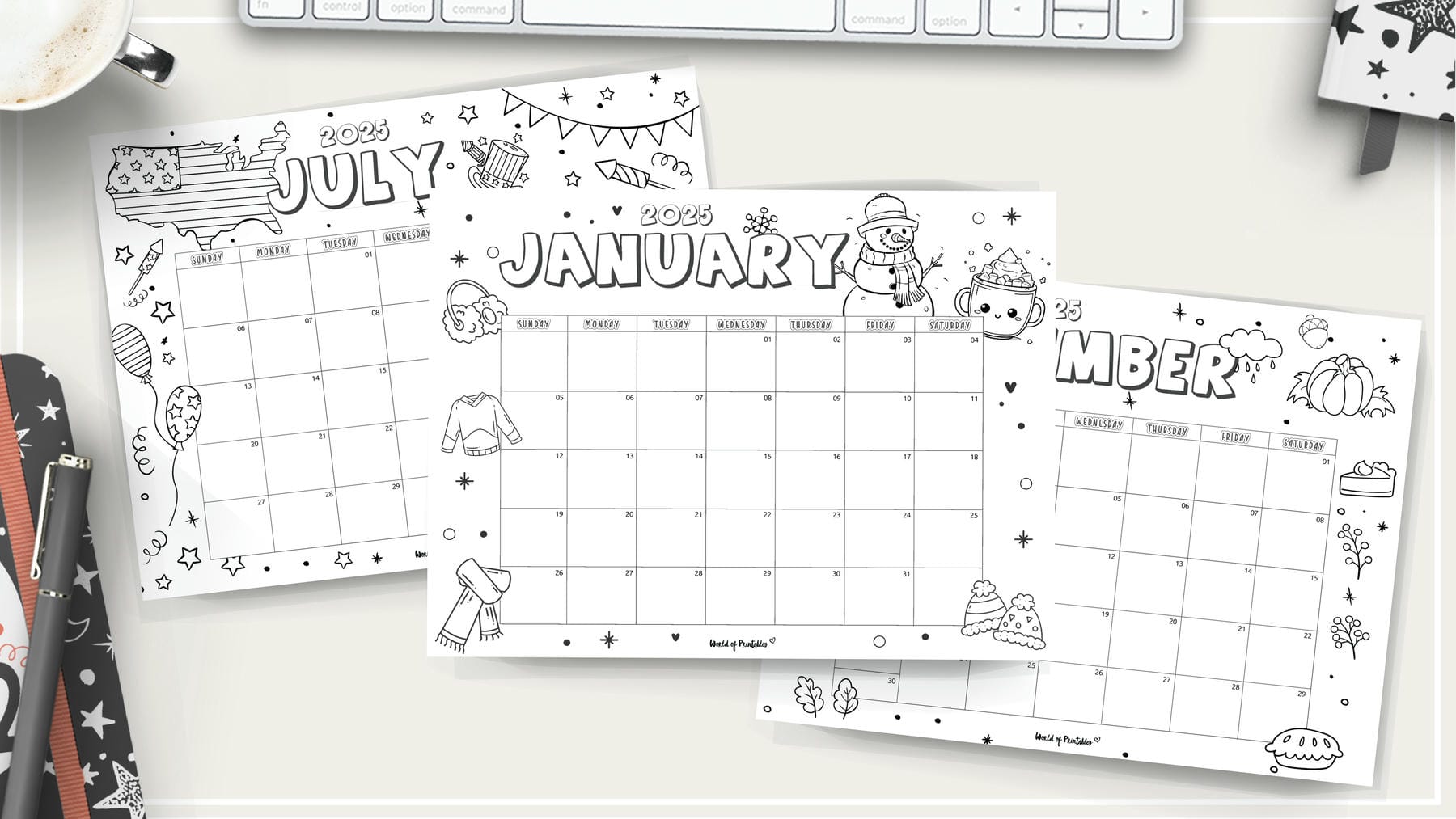 2025 Coloring Calendar - Free Printables - World of Printables