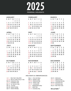 2025 Calendar With Holidays - Free Printables in 28 Unique Styles ...