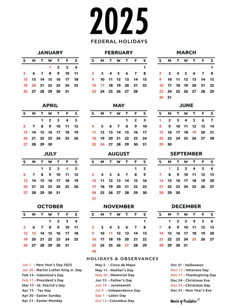 2025 Calendar With Holidays - Free Printables in 28 Unique Styles ...