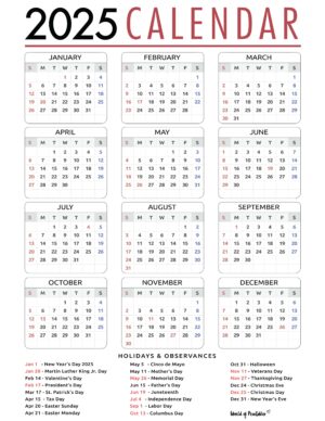 2025 Calendar With Holidays - Free Printables in 28 Unique Styles ...