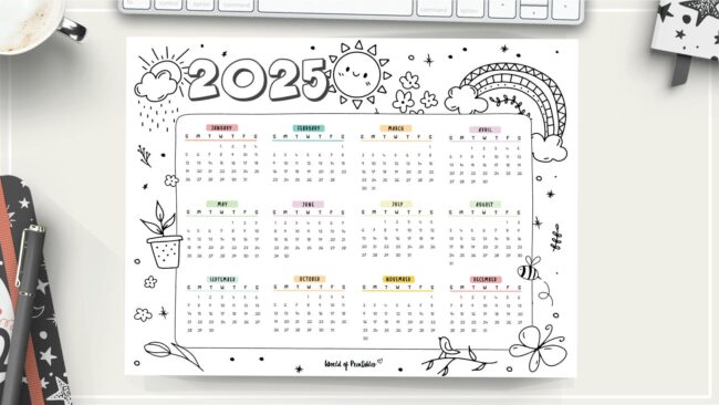 2025 Coloring Calendar - Free Printables - World of Printables