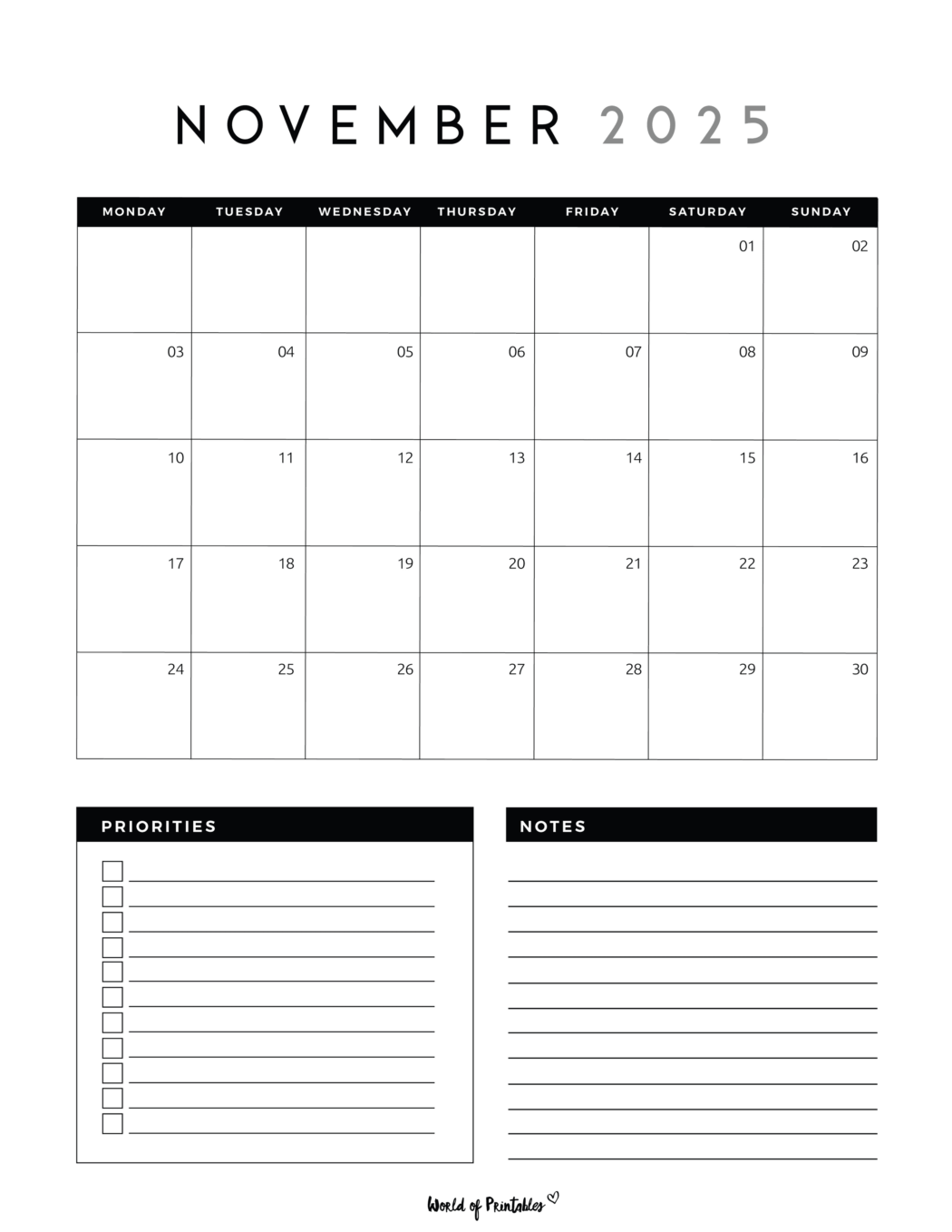 November 2025 Calendars | 130+ Styles - World of Printables