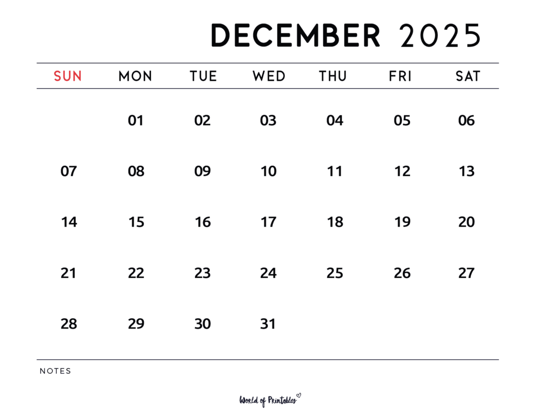 2025 December Calendars | 130+ Styles - World of Printables
