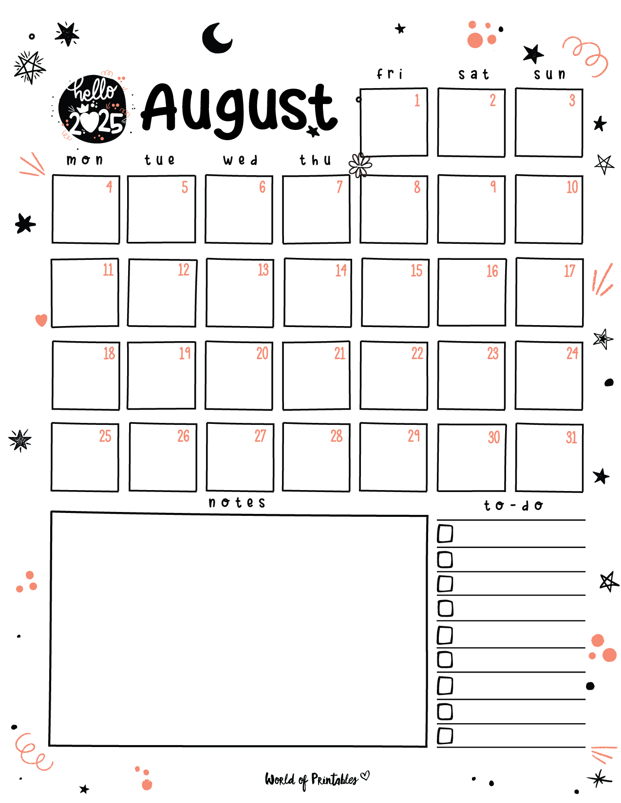 Free Printable August 2025 Planners
