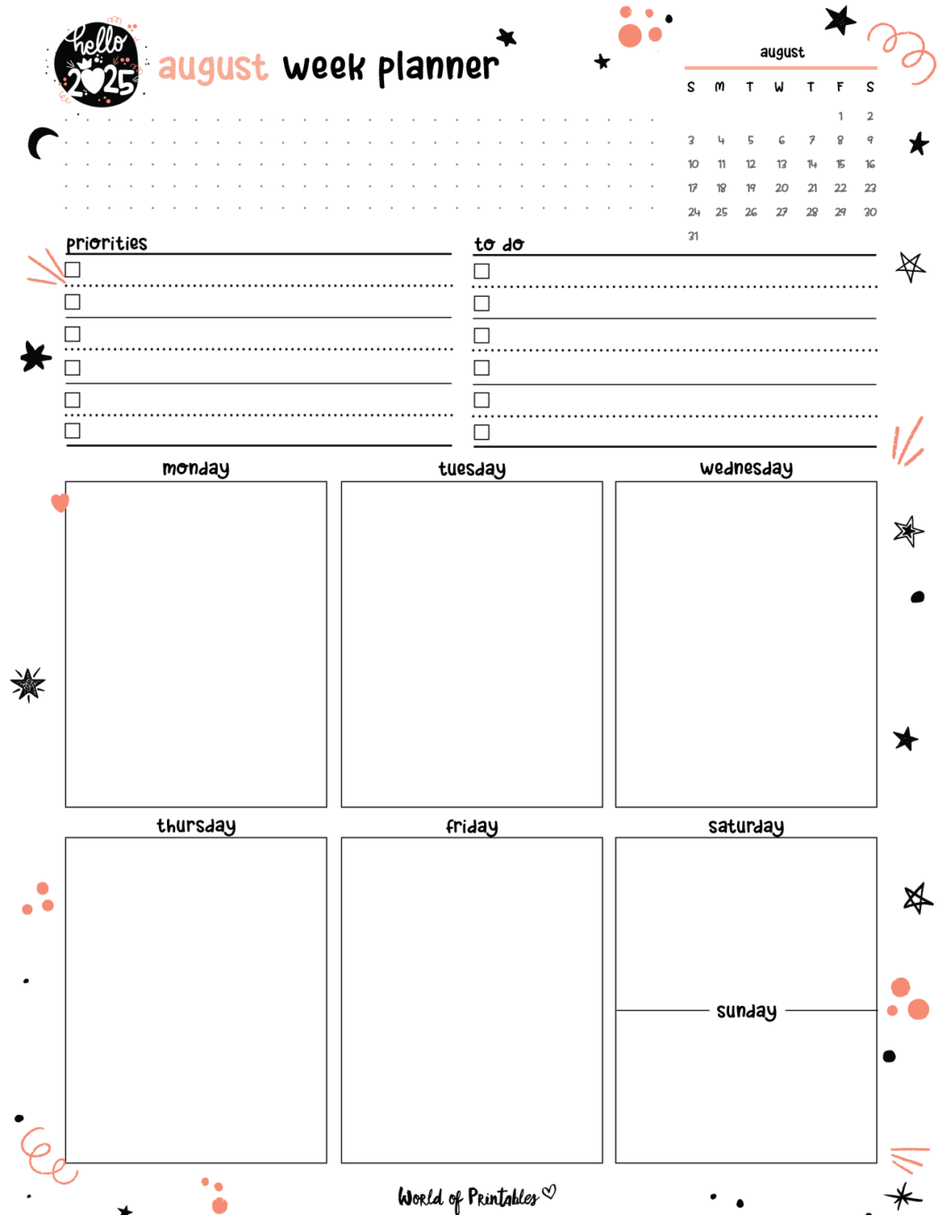 Free Printable August 2025 Planners