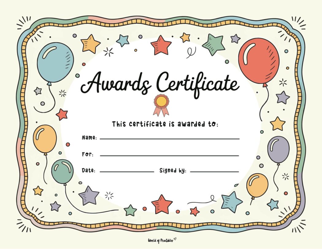 Free Printable Certificate of Achievement Templates for Kids - World of ...