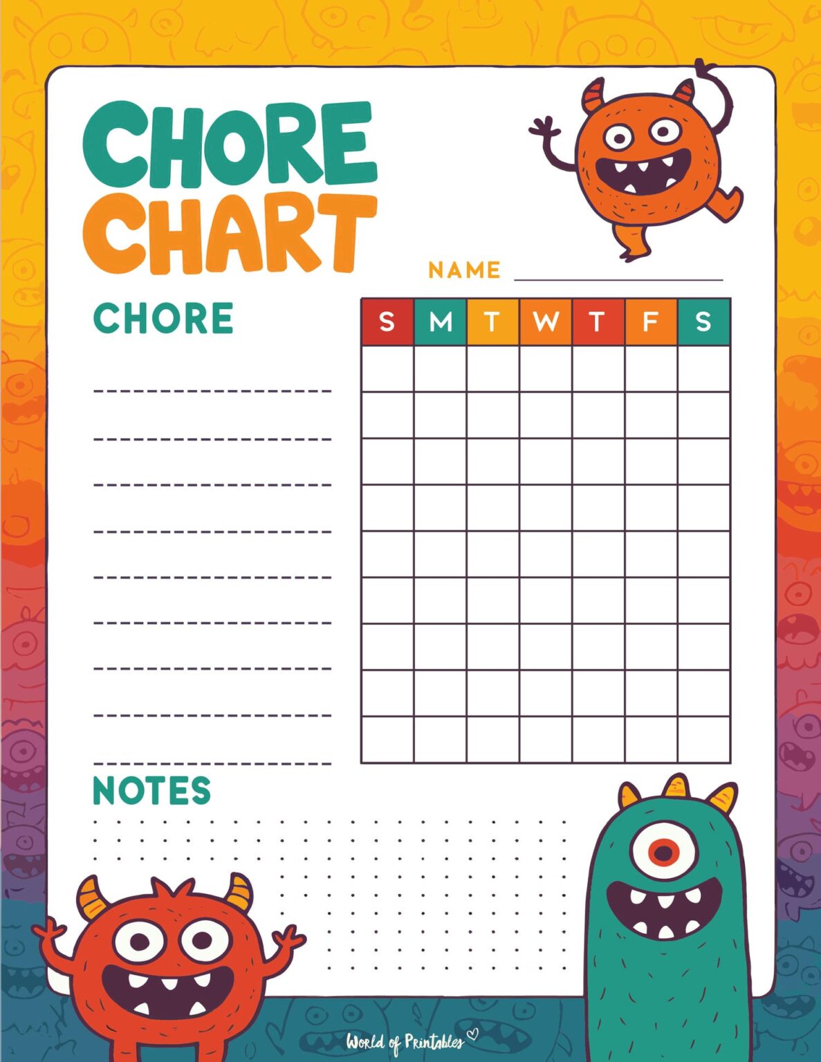 Free Printable Chore Charts for Kids (Over 30 Fun Designs!) - World of ...