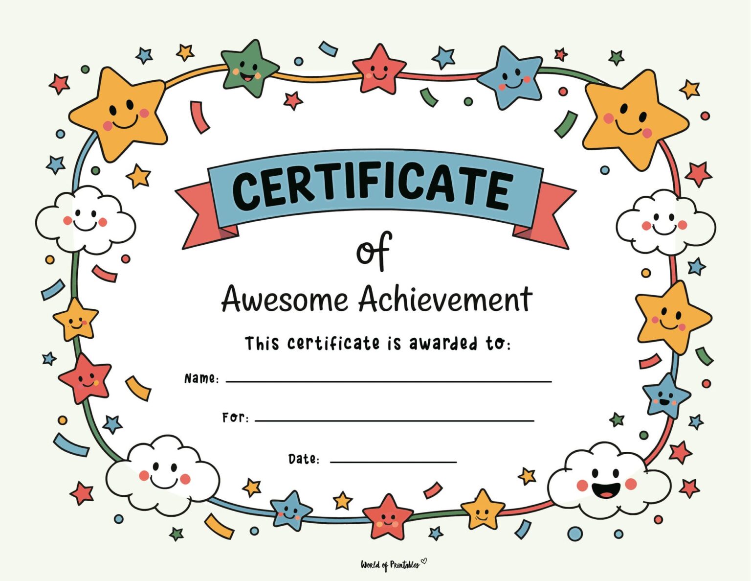 Free Printable Certificate of Achievement Templates for Kids - World of ...