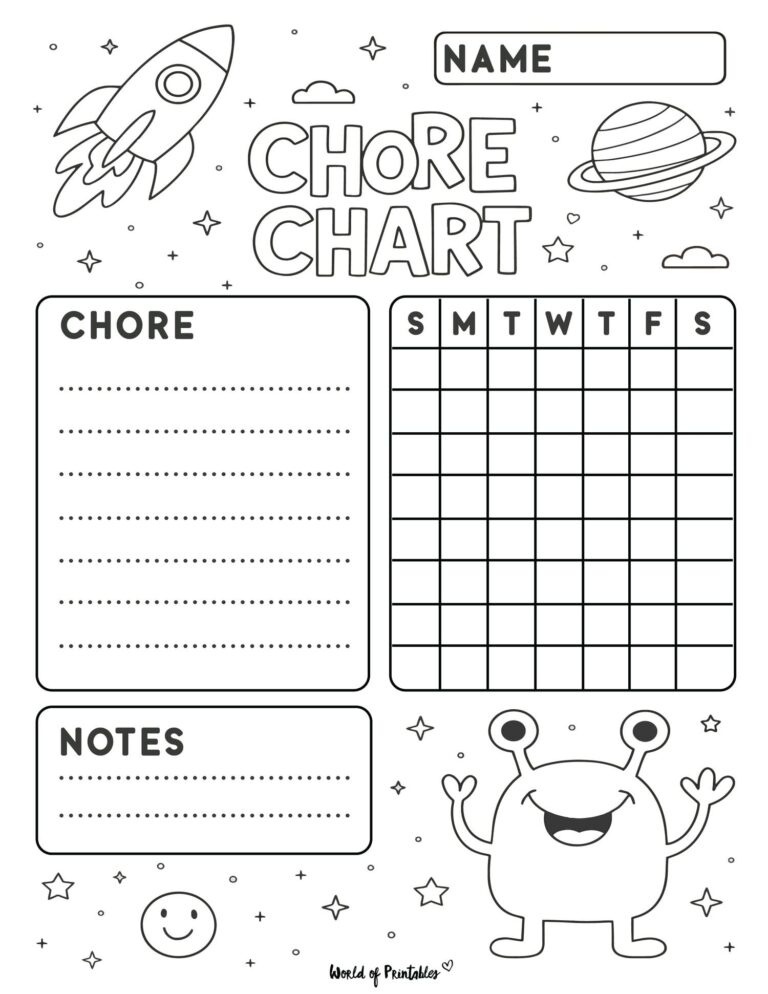 Free Printable Chore Charts for Kids (Over 30 Fun Designs!) - World of ...