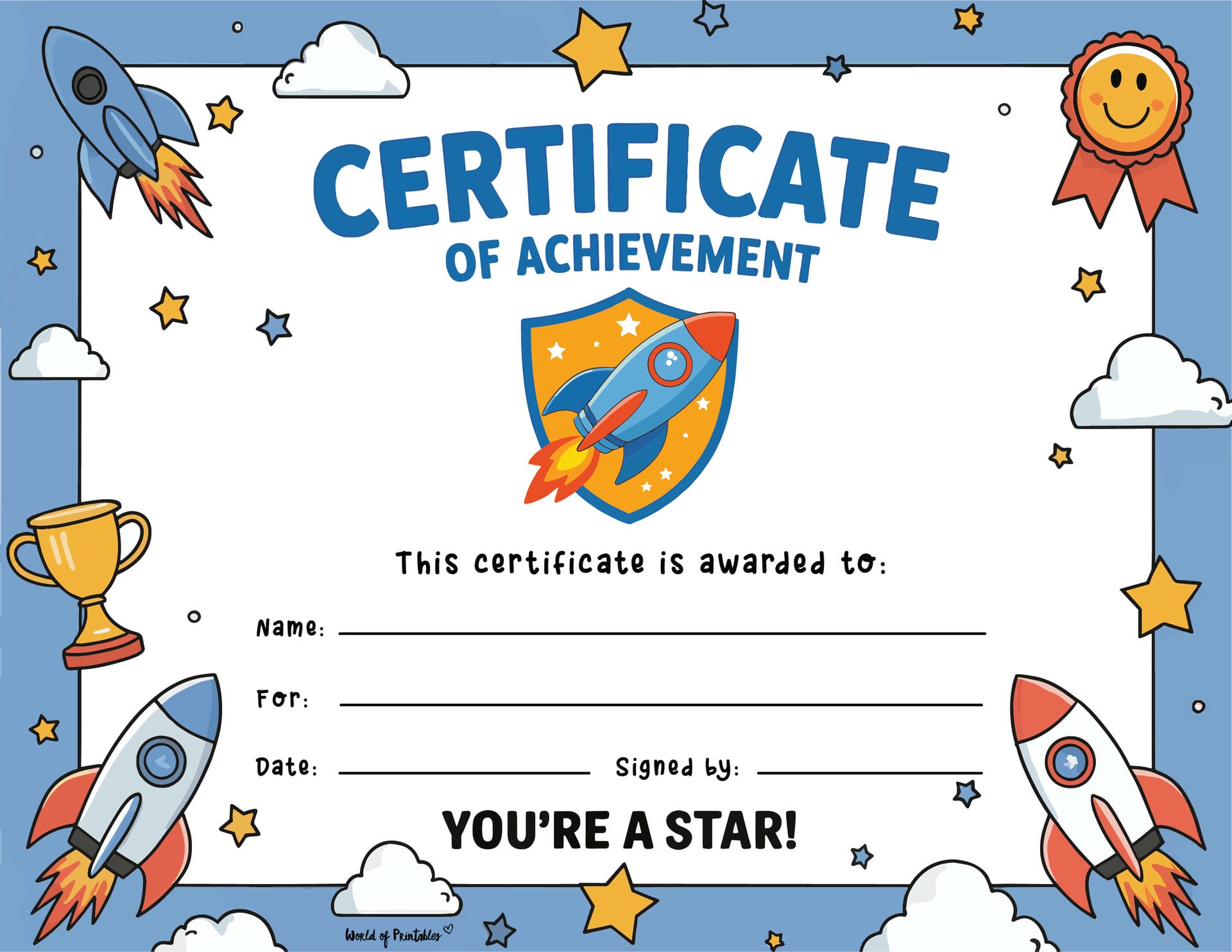 Free Printable Certificate of Achievement Templates for Kids - World of ...