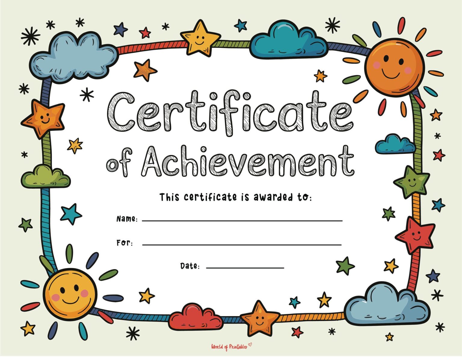 Free Printable Certificate of Achievement Templates for Kids - World of ...