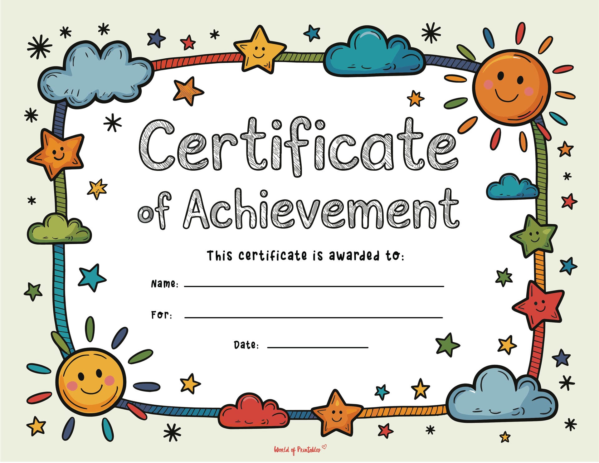Free Printable Certificate of Achievement Templates for Kids - World of ...