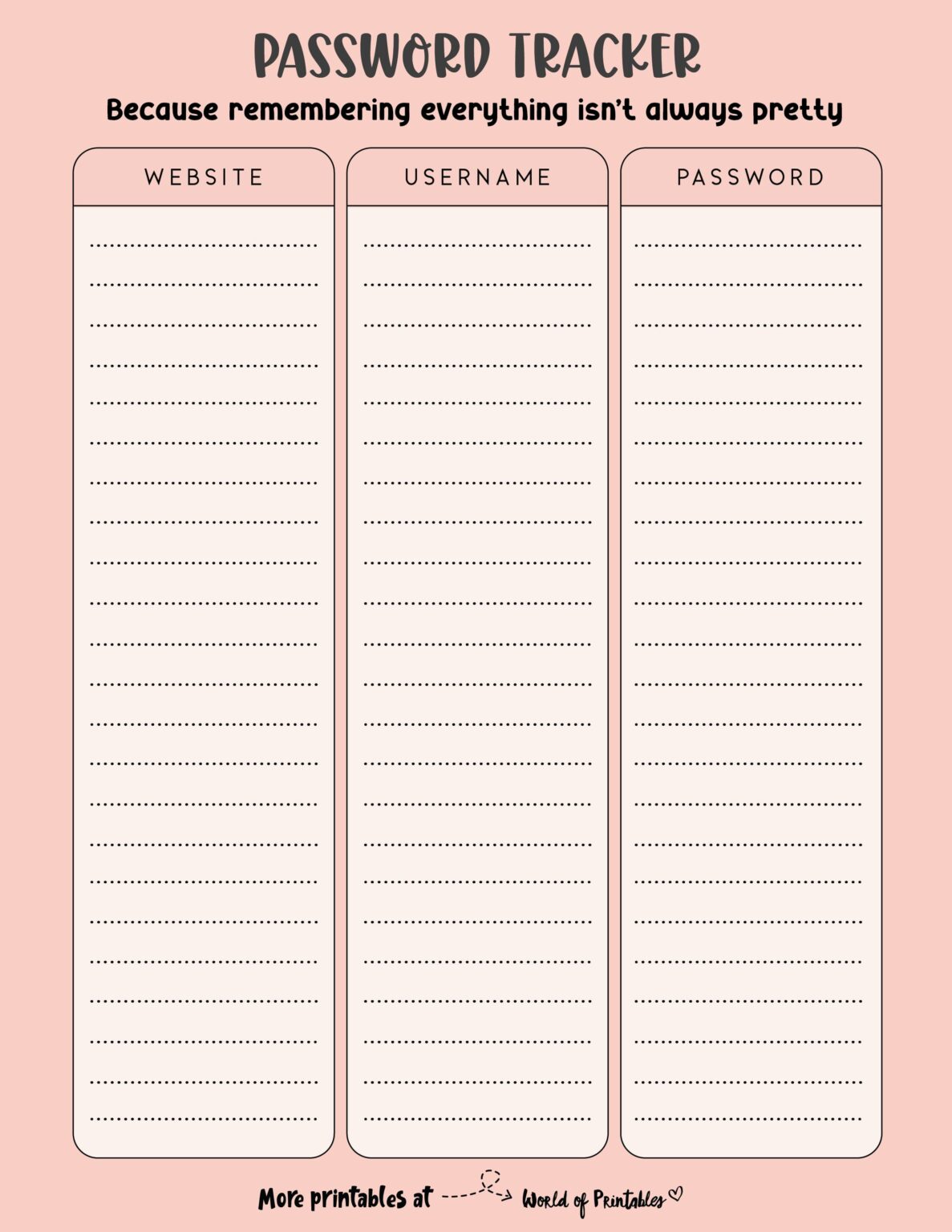 Printable Password Trackers - World of Printables