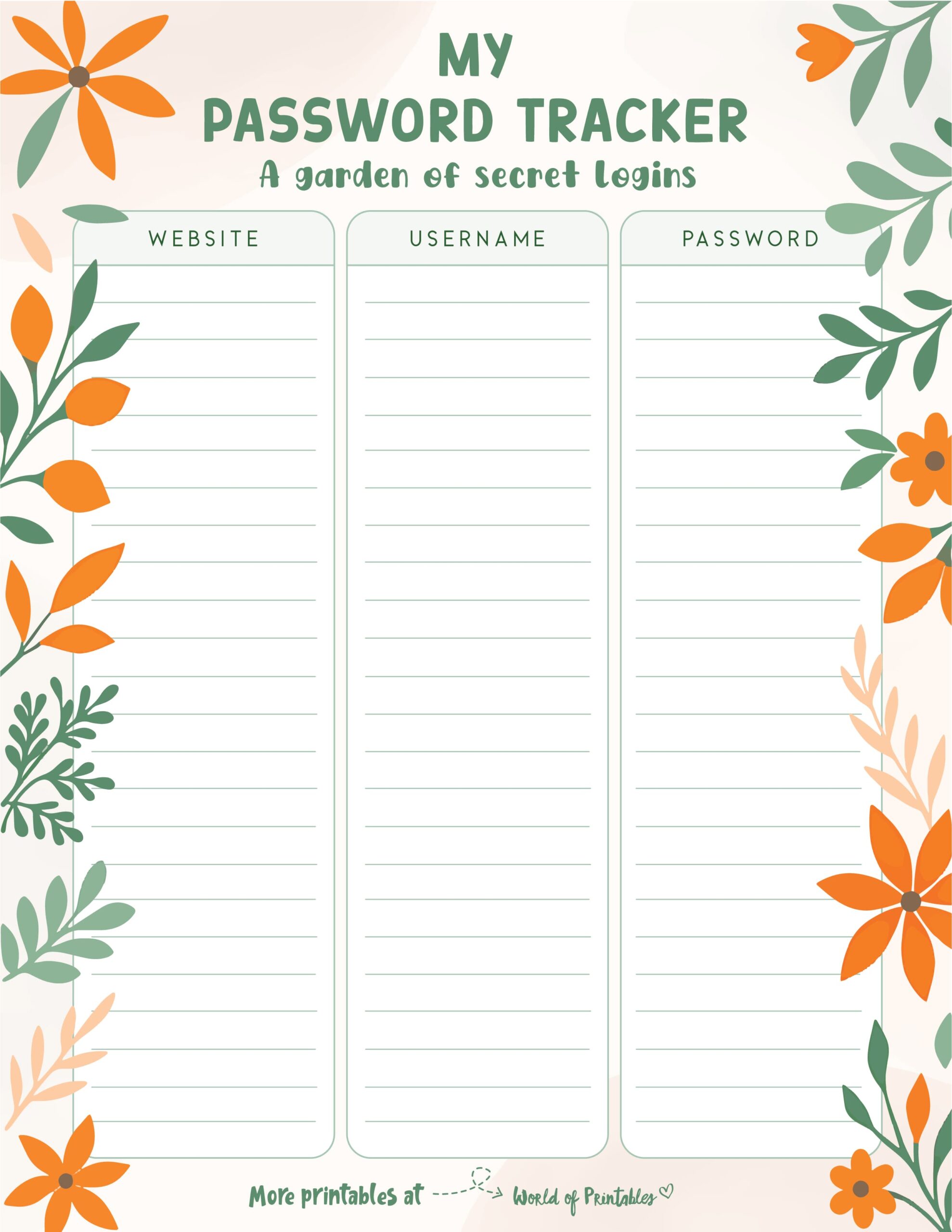 Printable Password Trackers - World of Printables
