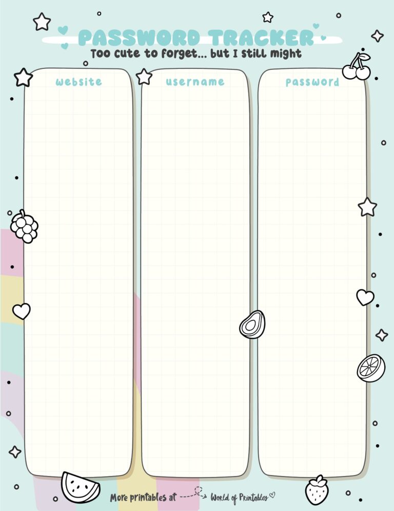 Printable Password Trackers - World of Printables