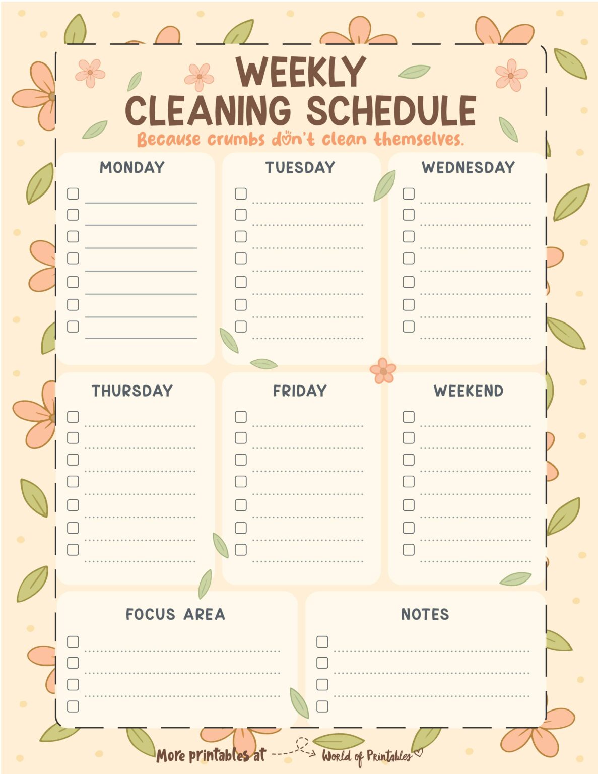 Weekly Cleaning Schedules - 150+ Free Printable Templates - World of ...