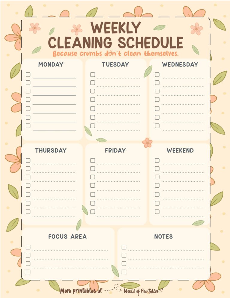 Weekly Cleaning Schedules - 150+ Free Printable Templates - World of ...