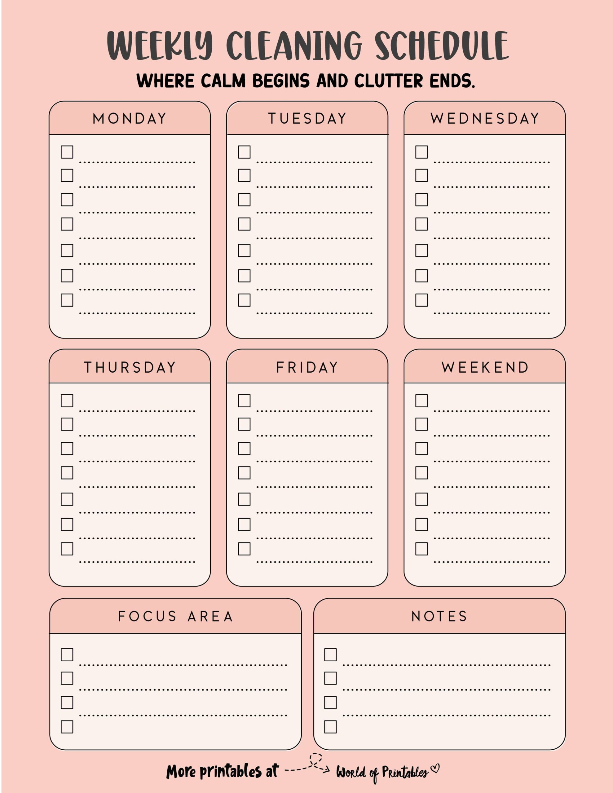 Weekly Cleaning Schedules - 150+ Free Printable Templates - World of ...