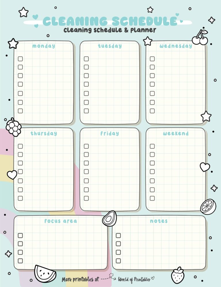 Weekly Cleaning Schedules - 150+ Free Printable Templates - World of ...